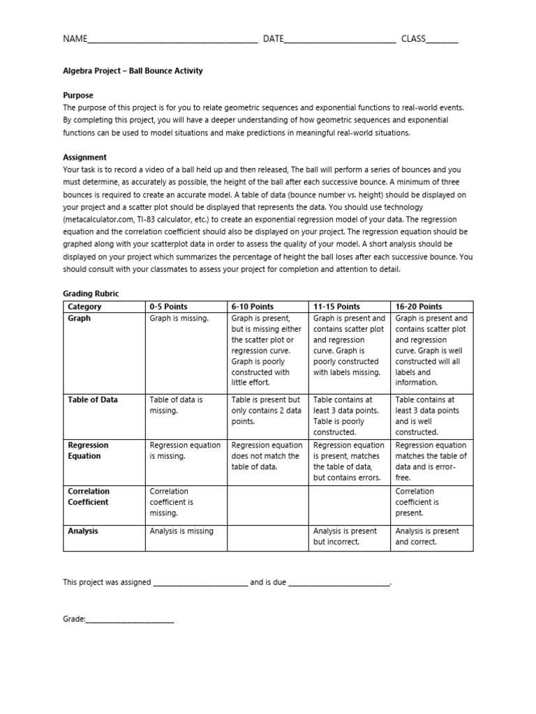 Ball Bounce Activity: Modeling Heights | PDF | Regression Analysis ...