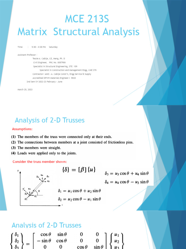 MCE 213S Analysis of 2-D Trusses | PDF | Structural Engineering | Structural Analysis