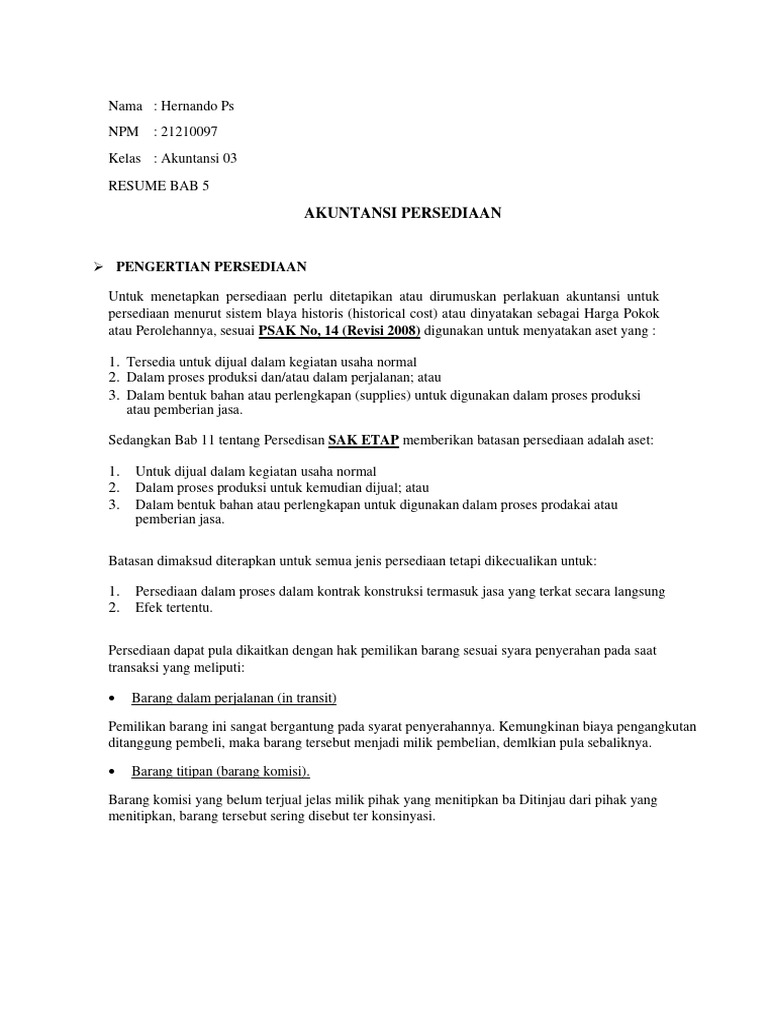 Resume Akt Pajak - Bab 5 - Hernando - 21210097 | PDF | Pengelolaan Keuangan & Uang