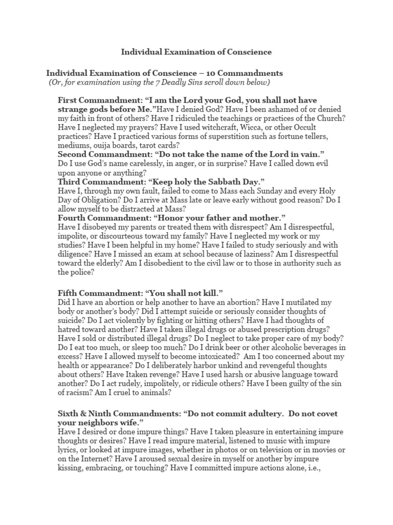 Individual Examination of Conscience | PDF