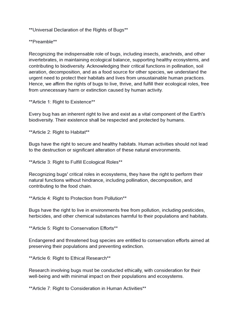 Universal Declaration of The Rights of Bugs | PDF | Conservation ...