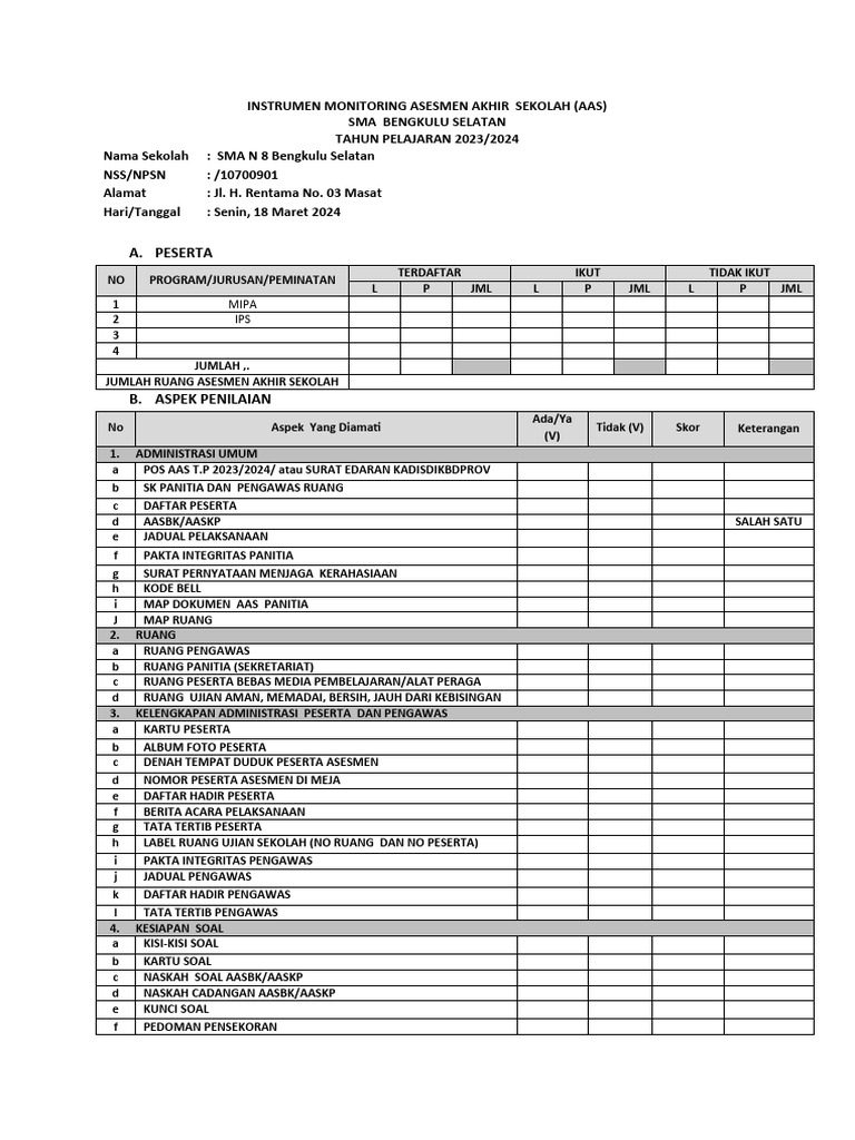 Instrumen Monev Aas 2024 | PDF