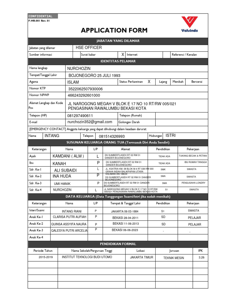 Application Form Rv.1 | PDF