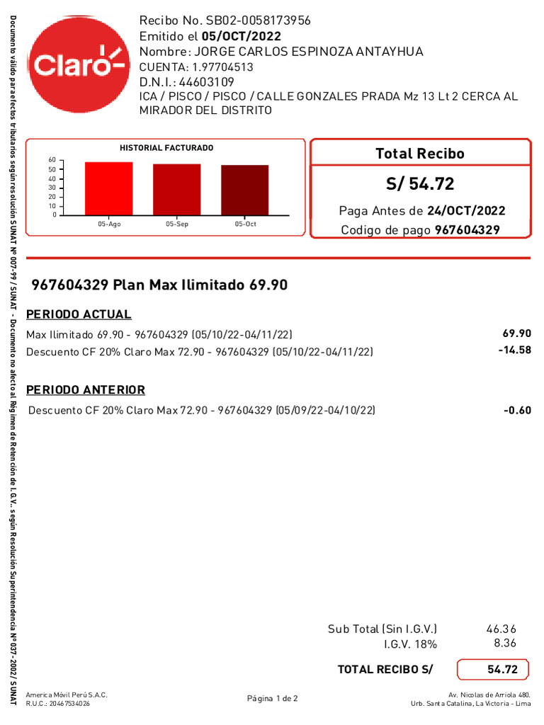 Recibo Claro Max: Detalles y Consumo | PDF