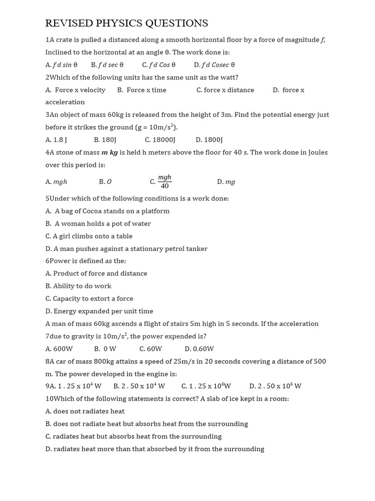001 Revised Physics Questions | PDF