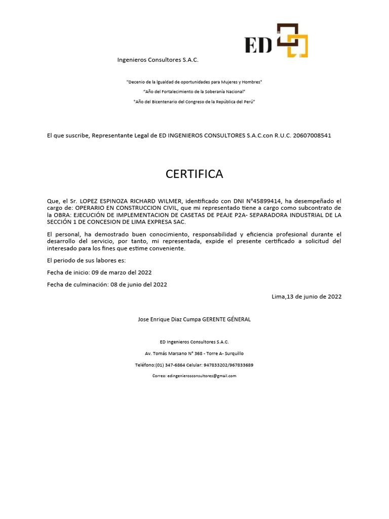 Certificado de Asistente de Topografia - Jaime Paulino | PDF
