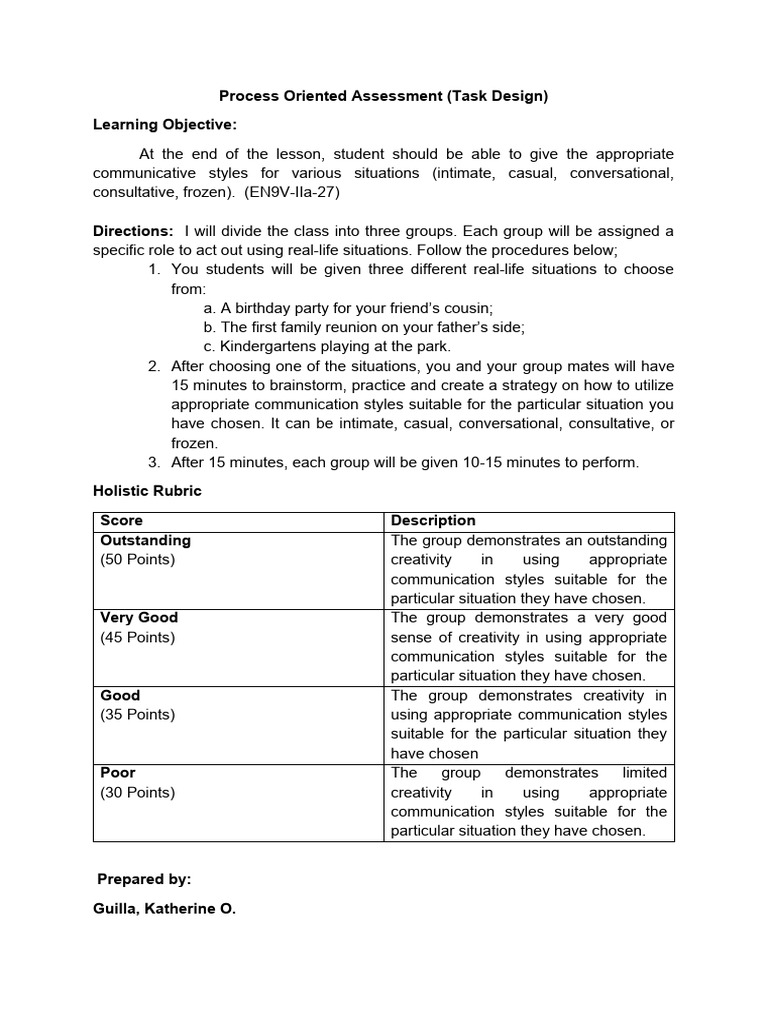 Educ 108 Process Oriented Assessment Pdf Creativity Cognition
