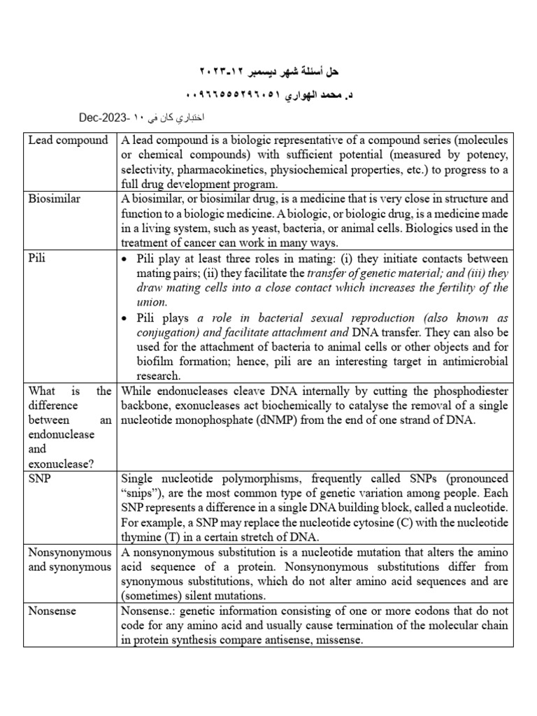 12-2023 Questions - Merged | PDF | Point Mutation | Nucleic Acid Sequence