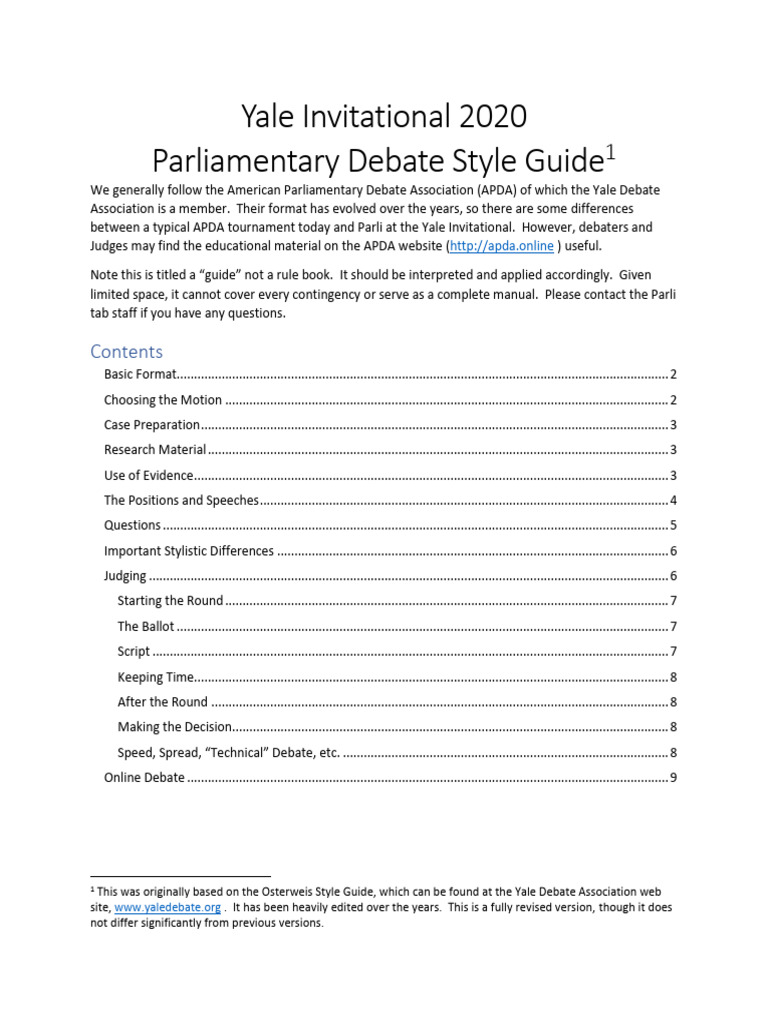 Yale Parli Style Guide 2020 | PDF