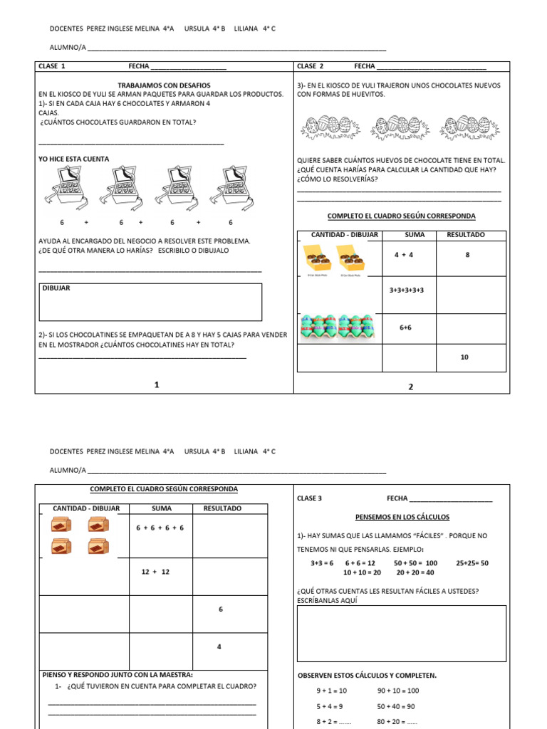 1°cuadernillo - MATEMATICA - Segundo Ciclo 4° | PDF