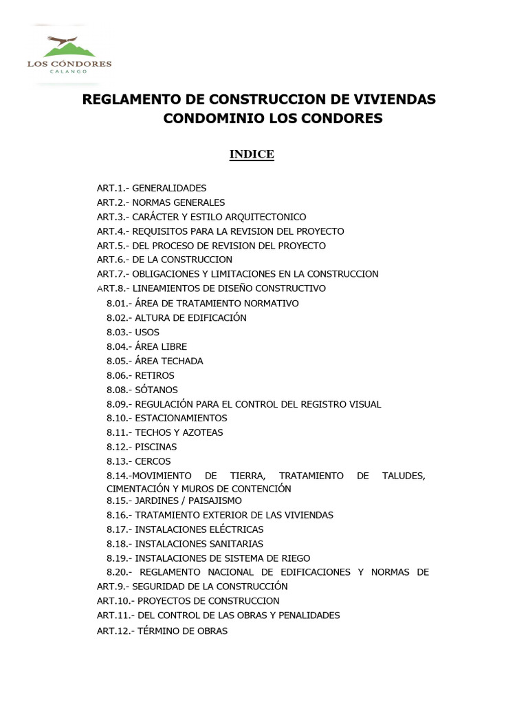 Reglamento Construccion Los Condores - 2022 | PDF | Condominio | edificio