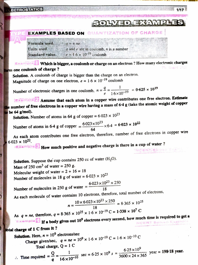 Electrostatics: Charge Quantization Examples | PDF | Force | Electron