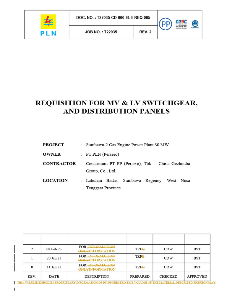 T22035-CD-000-ELE-REQ-005 Requisition for MV & LV Switchgear, and Distribution Panels_Rev. 2 ...