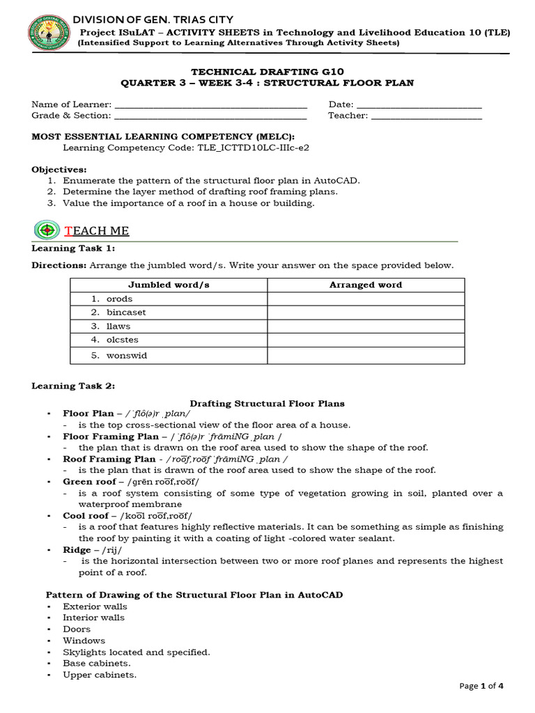 TD 10 - Activity Sheet - Q3 - Week 3 4 STUDENTS | PDF | Roof | Truss