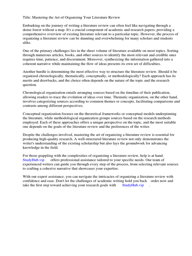 Ways To Organize A Literature Review | PDF