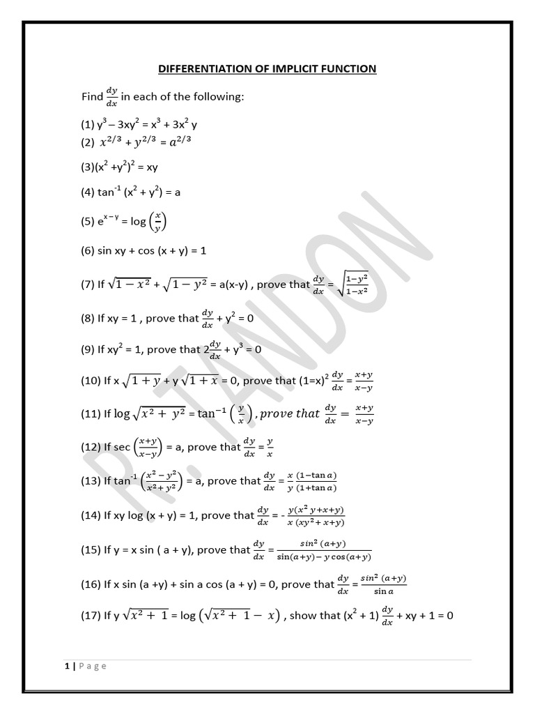 Differentiation of Implicit Function New | PDF