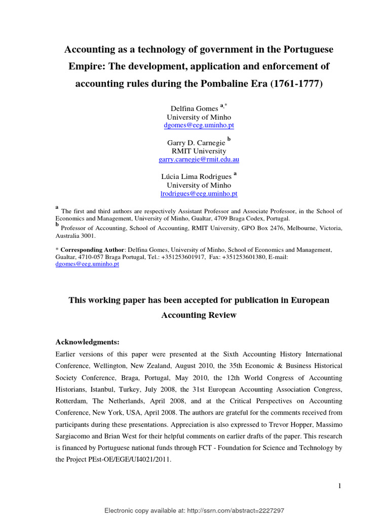 Accounting As A Technology of Government in The Portuguese Empire | PDF ...