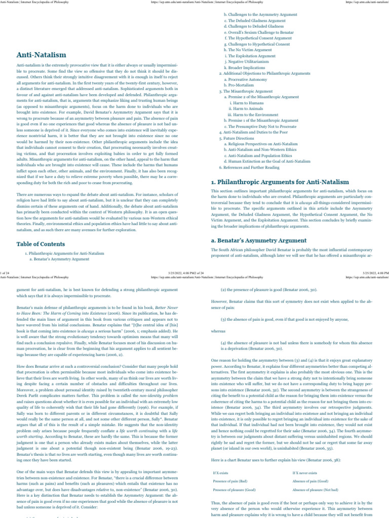 Exploring Anti-Natalism Debates | PDF | Deception | Well Being