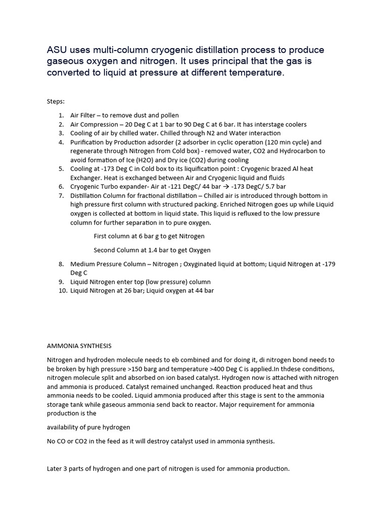 ASU Cryogenic Distillation Process Overview | PDF