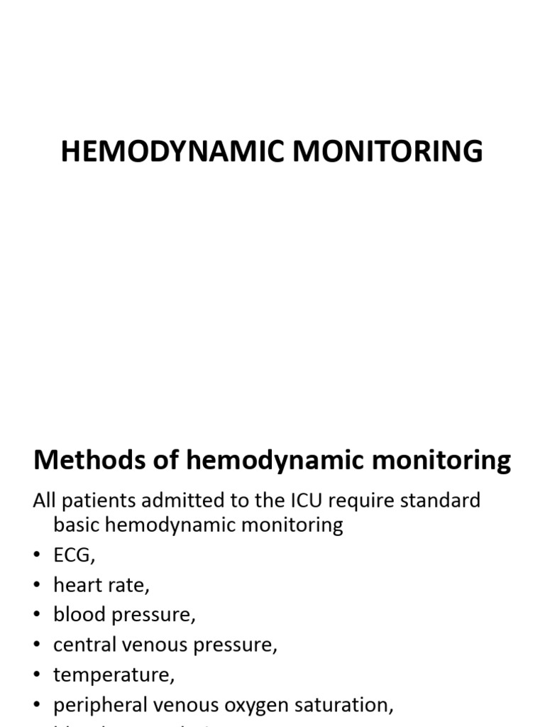 Hemodynamic Monitoring | PDF | Blood Pressure | Hemodynamics
