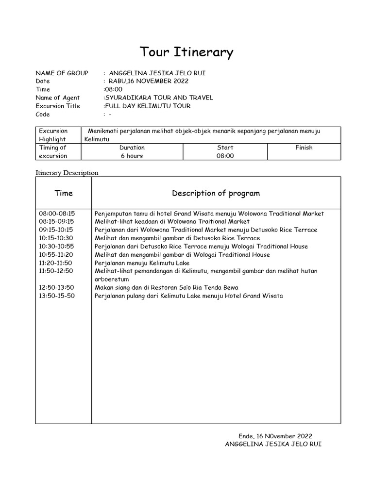 Format Tour Itinerary | PDF