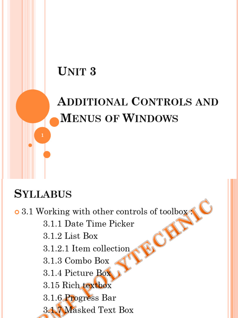 U 3 A C M W: NIT Dditional Ontrols and Enus of Indows | PDF