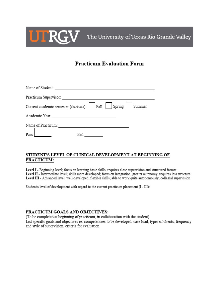 Practicum Evaluation Form 12.10.21 | PDF | Goal | Evaluation