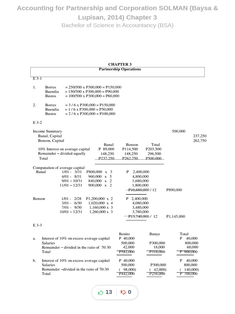 Accounting For Partnership and Corporation Solman Baysa Lupisan 2014 Chapter 3 | PDF | Expense ...