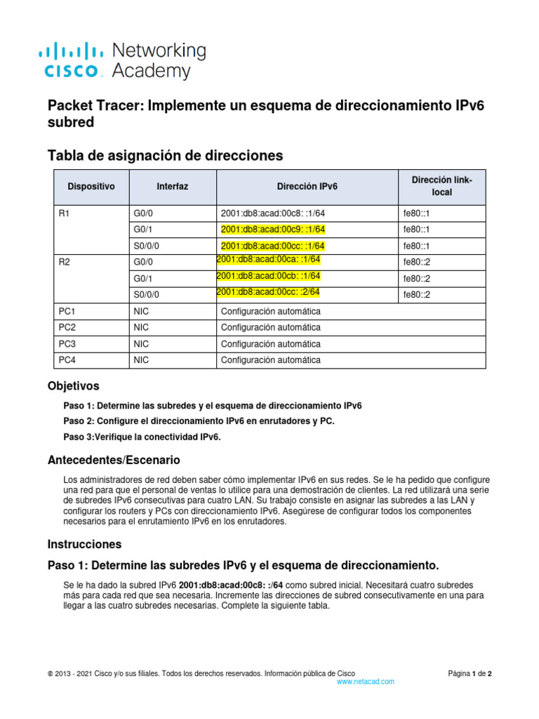 1291implement A Subnetted Ipv6 Addressing | PDF | Informática