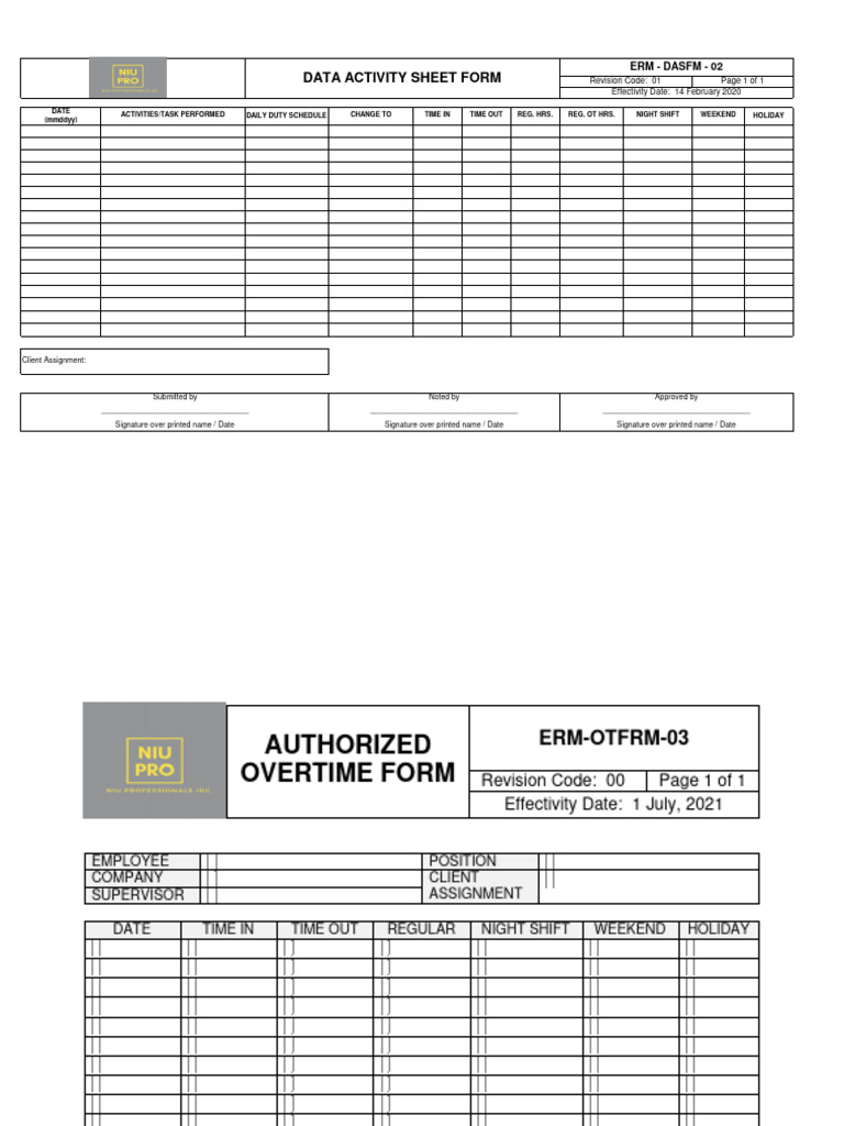 [NIUPRO] DAS Forms | PDF | Parental Leave | Overtime