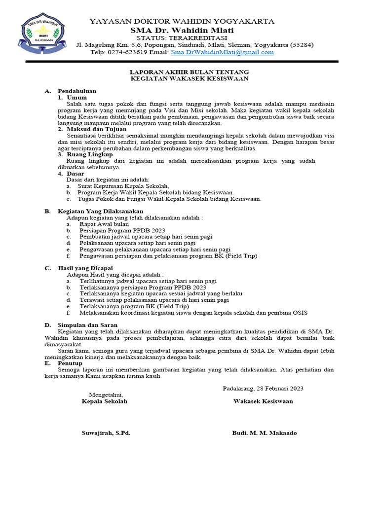 Laporan Kegiatan Bulanan | PDF | Kesehatan Holistik