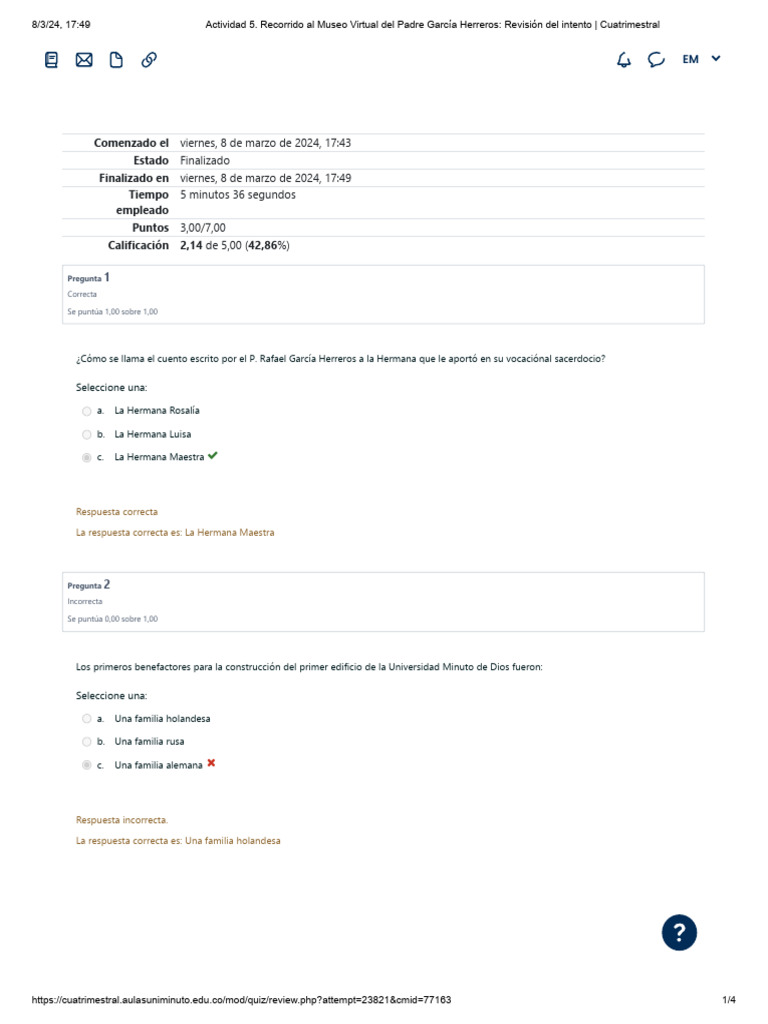 Actividad 5. Recorrido Al Museo Virtual Del Padre García Herreros - Revisión Del Intento ...