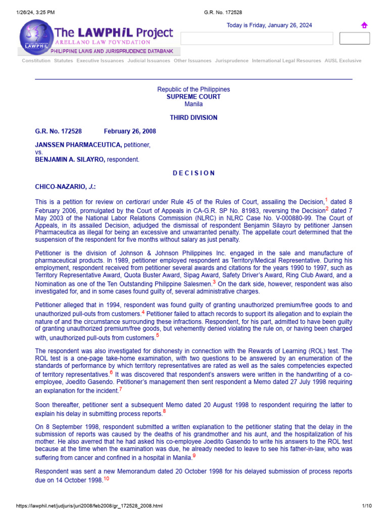 Janssen Pharmaceutica vs. Silayro Case Summary | PDF | Appeal | Employment
