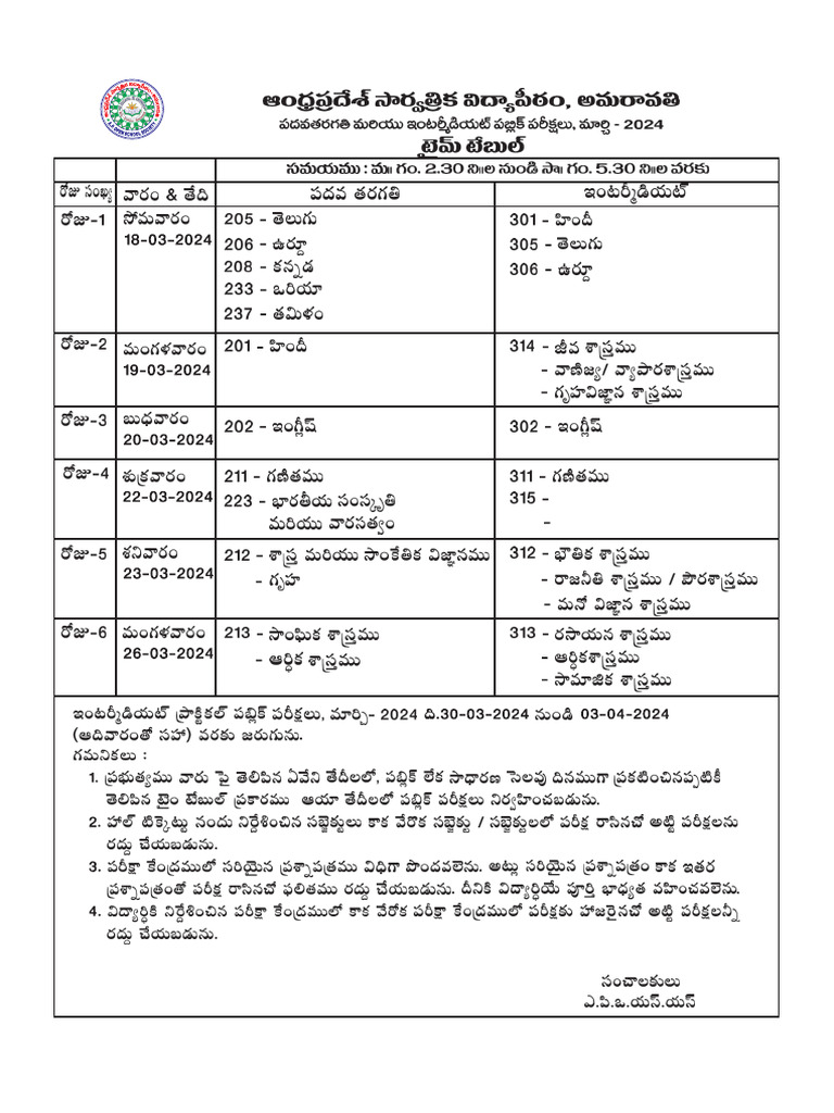 Aposs Timetable March 2024 | PDF