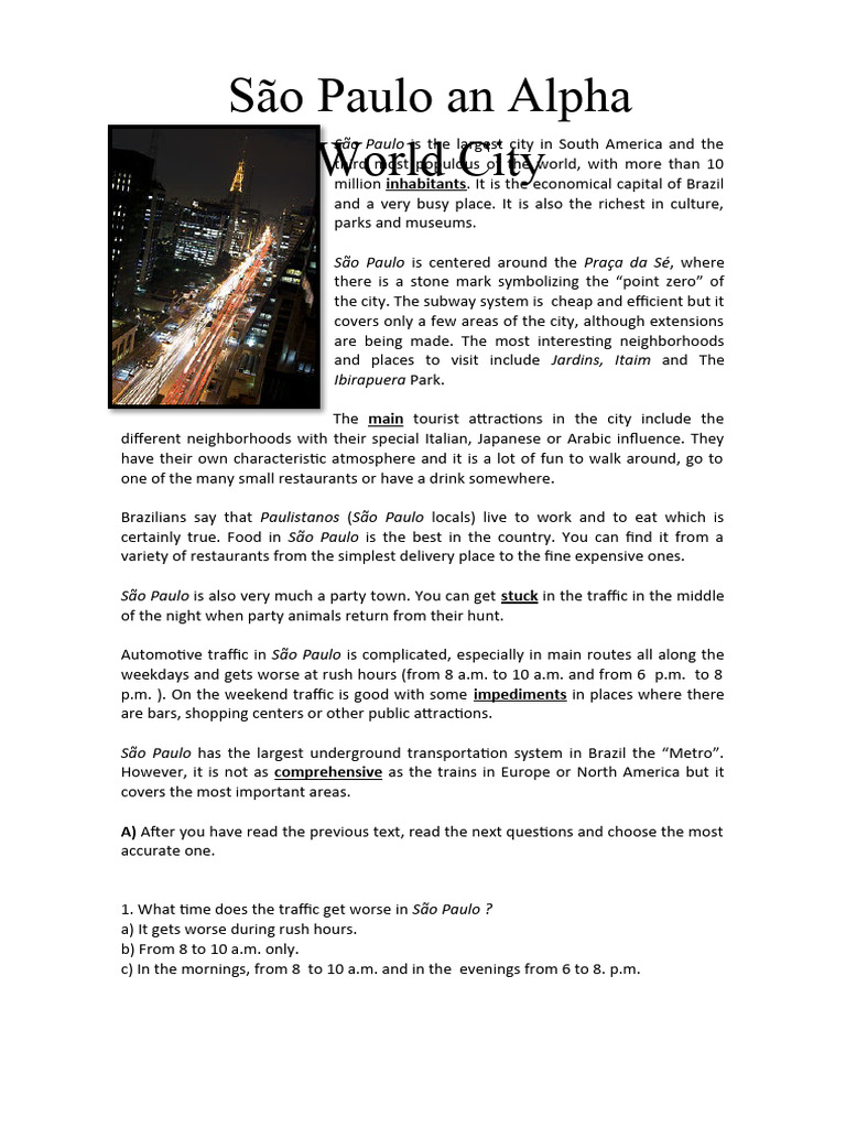 Reading Comprehension Sao Paulo | PDF | São Paulo
