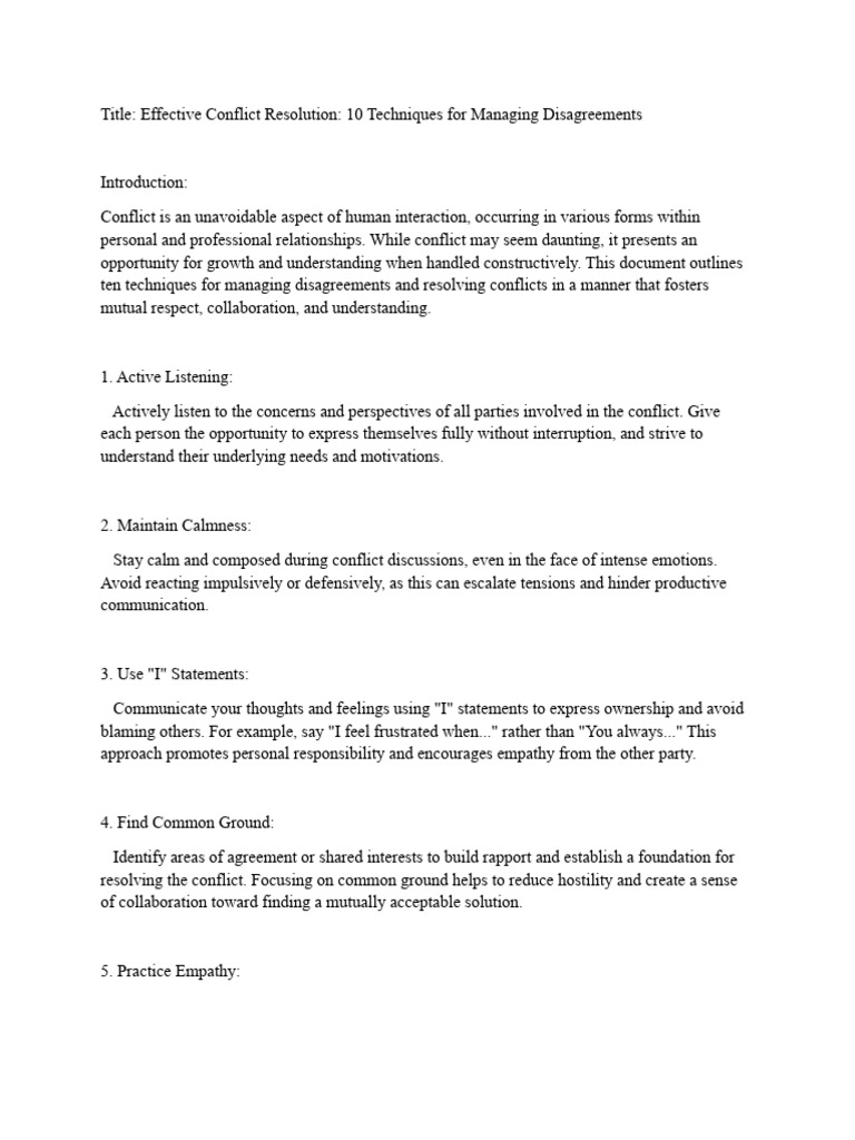 Effective Conflict Resolution 10 Techniques For Managing Disagreements ...