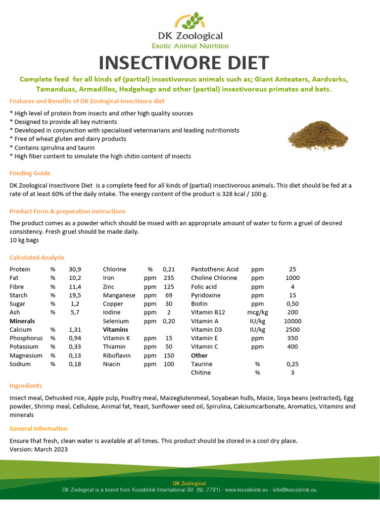 DK Insectivore Diet | PDF | Flour | Vitamin