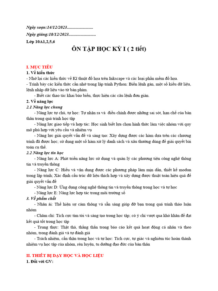 Tiet 30-31- On Tap Hoc Ki - Tiet 1 | PDF