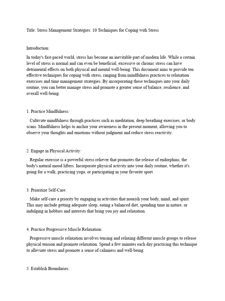 Stress Management Strategies 10 Techniques For Coping With Stress | PDF ...