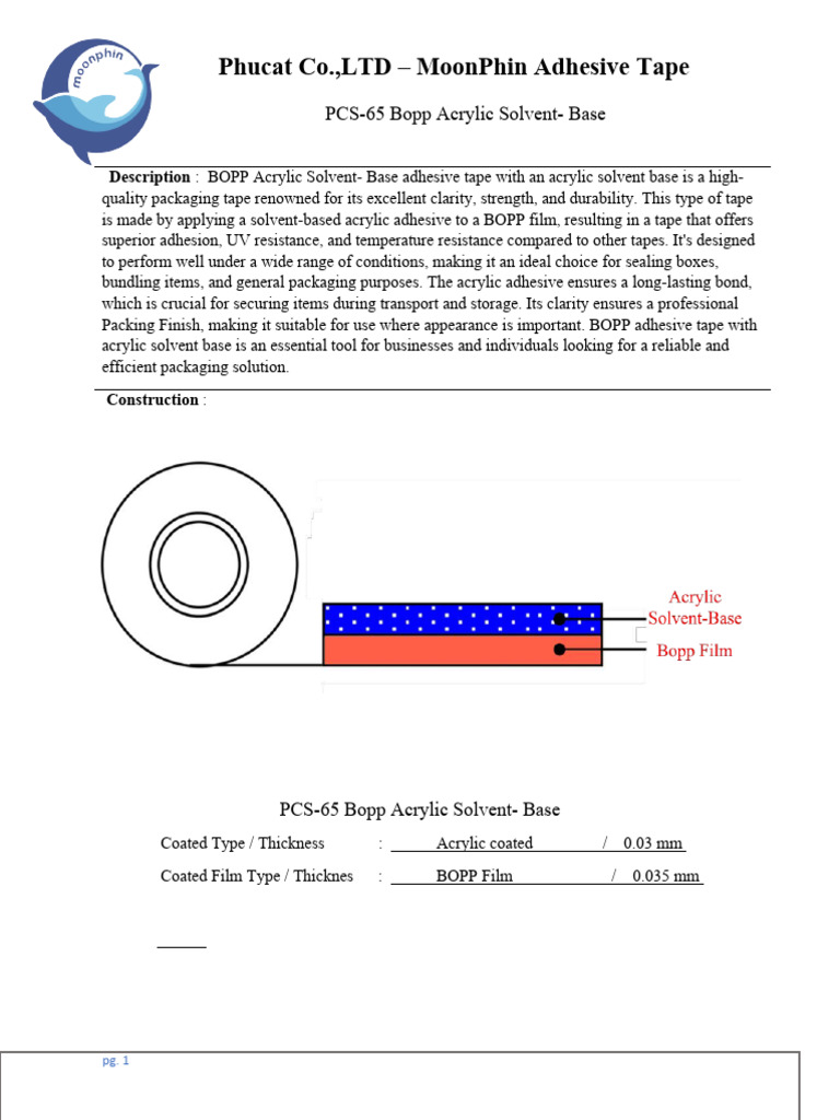 PCS-65 Acrylic Solvent - Base (BOPP) (TDS) | PDF | Adhesive | Poly(Methyl Methacrylate)