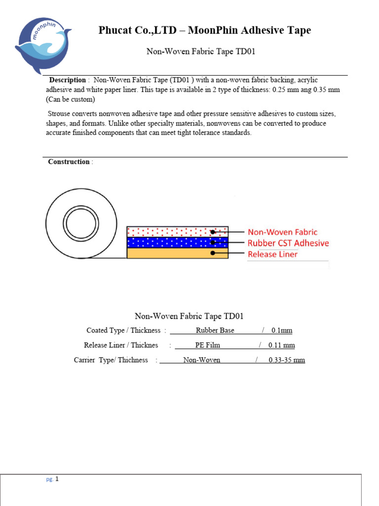 Non-Woven Fabric Tape TD01 (TDS-En) | PDF