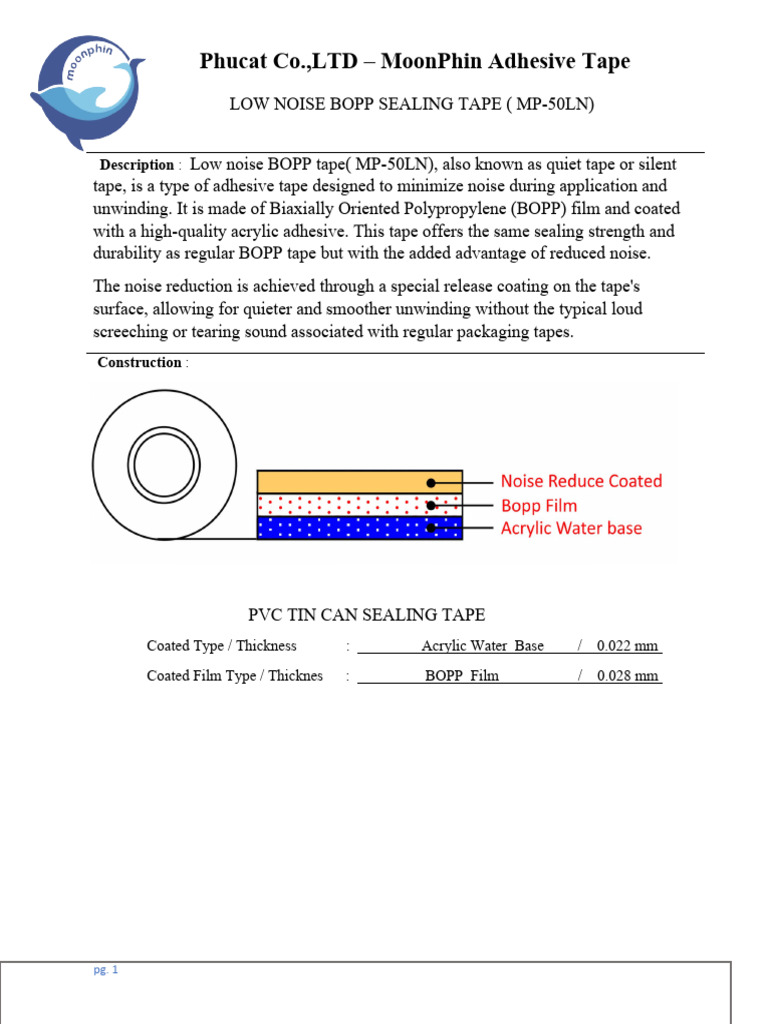Low Noise BOPP Tape (MoonPhin - Phucat) (TDS) | PDF