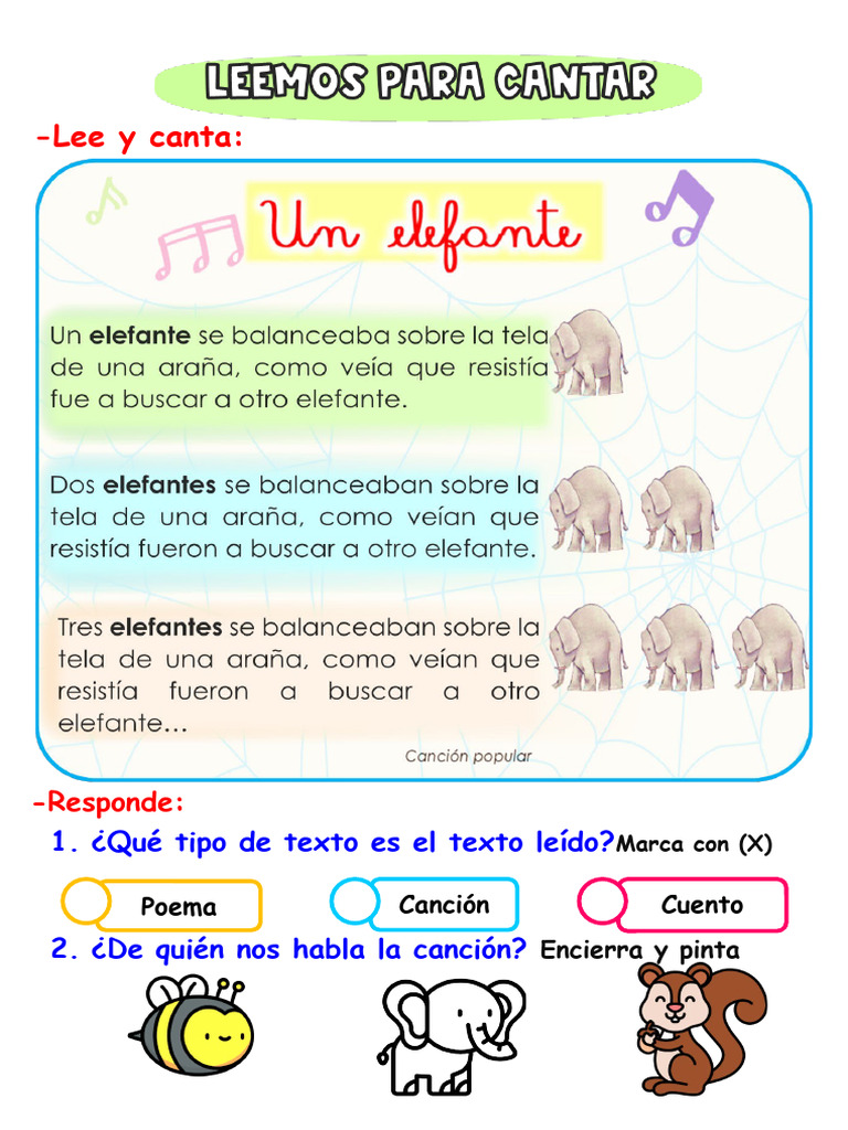 Actividades con la canción del elefante | PDF | Ficción general