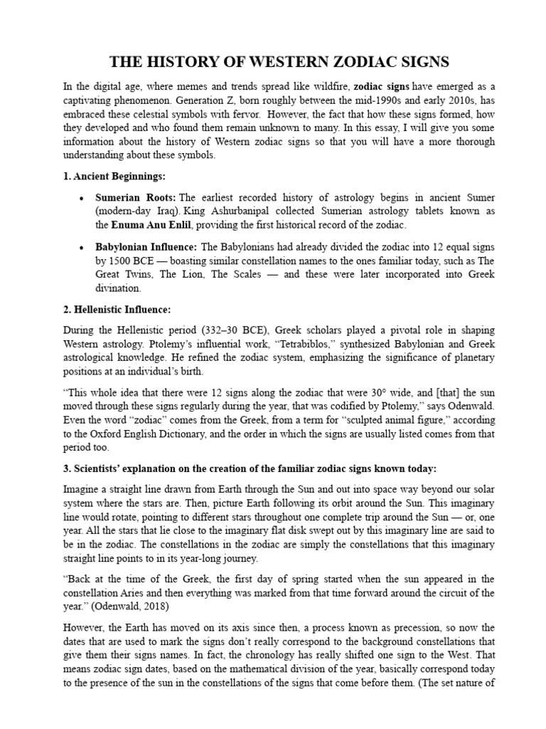 History of Western Zodiac Signs | PDF | Zodiac | Astrological Sign