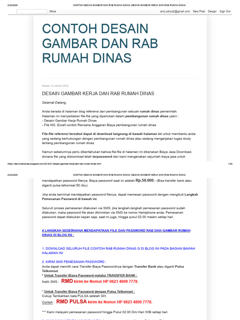 Desain Gambar Kerja Dan Rab Rumah Dinas | PDF | Komputer
