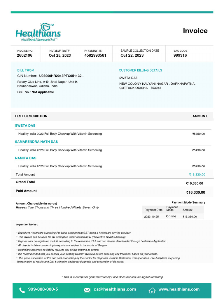 Health Check Up Invoice. | PDF | Invoice | Physical Examination