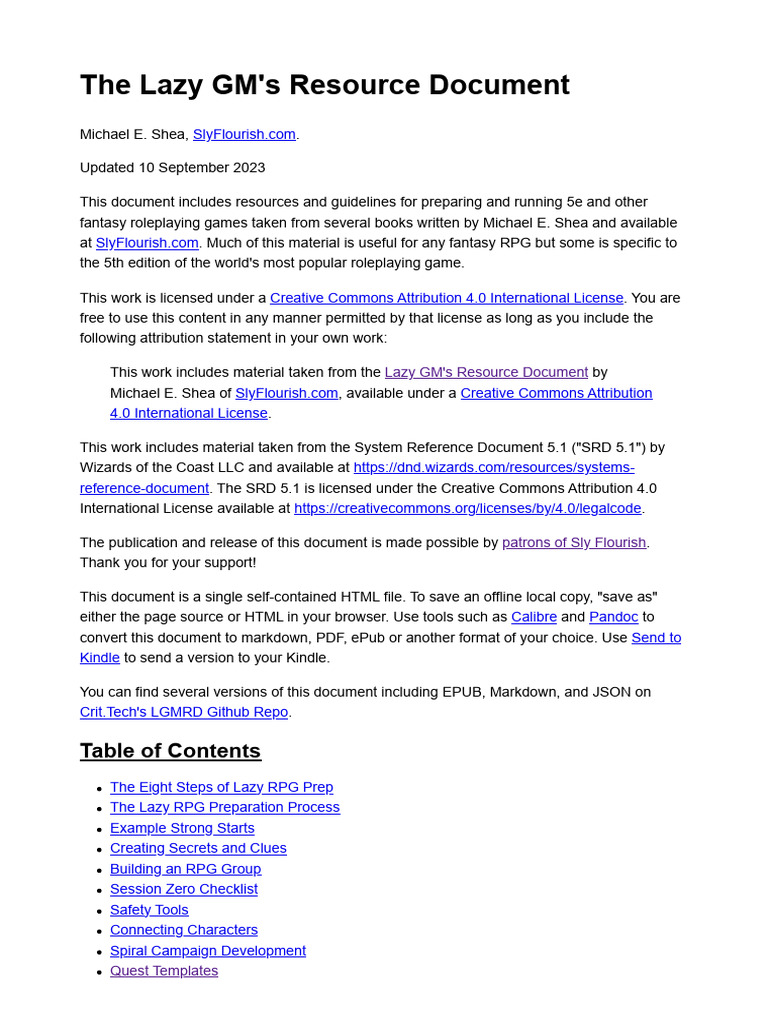 Lazy GM's Guide for 5e RPGs | PDF | Role Playing Games | Quest