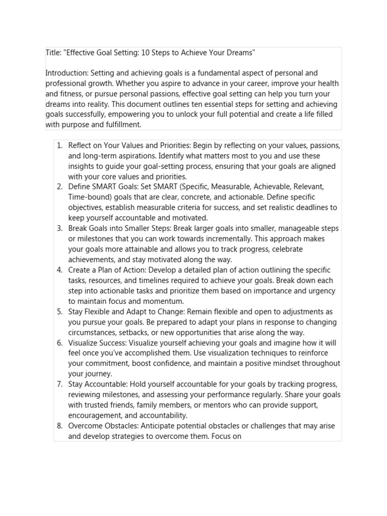 Effective Goal Setting 10 Steps To Achieve Your Dreams | PDF | Goal ...