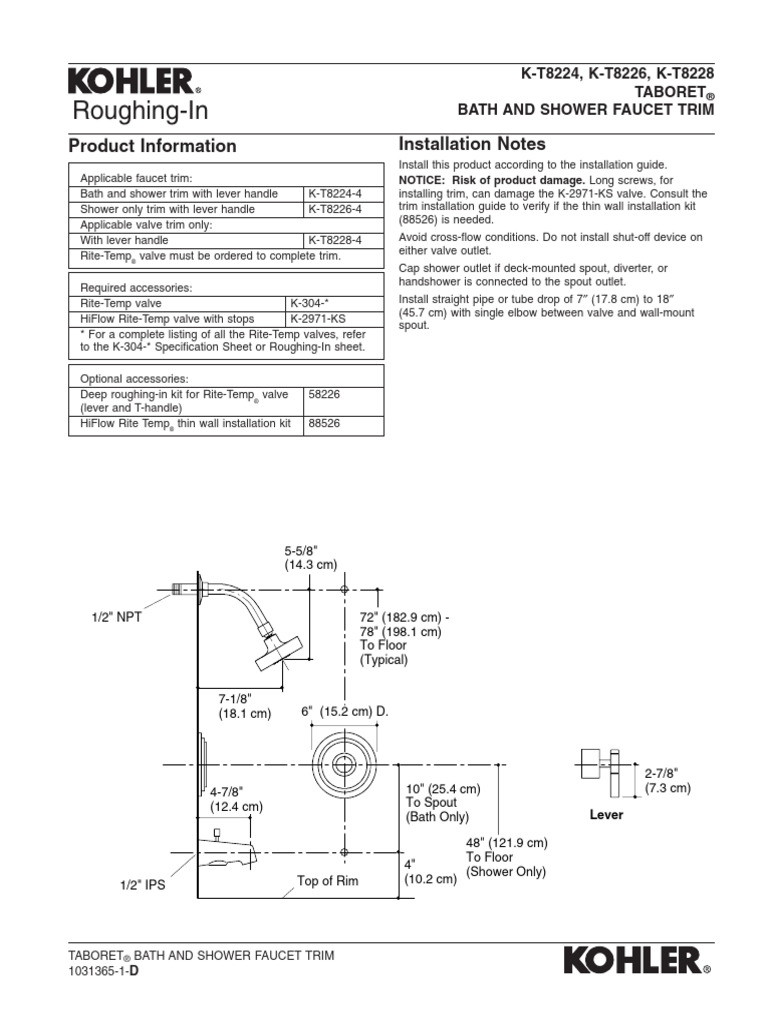 kohler_k_t8224_4_specsheet_0 | PDF | Tap (Valve) | Valve
