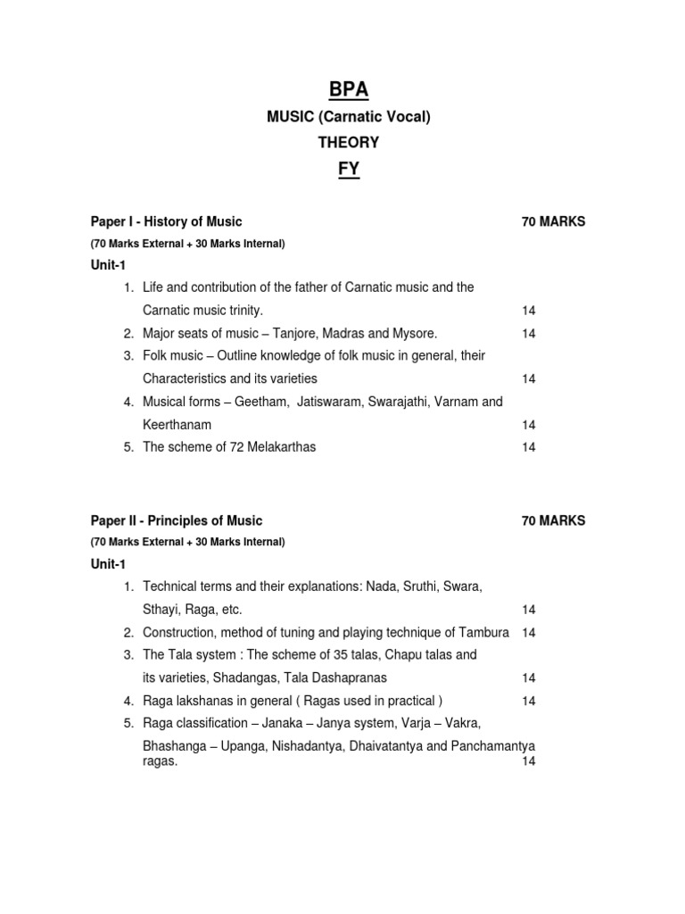 BPA Carnatic Music Syllabus Overview | PDF